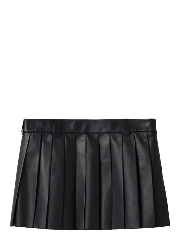 Miu Miu Nappa Leather Pleated Skirt - Black