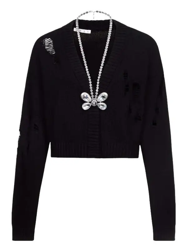 AREA Butterfly Embellished Cropped Cardigan - Black