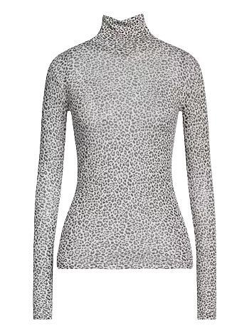 Saint Laurent Leopard Print Turtleneck Wool Knit Sweater - Gray