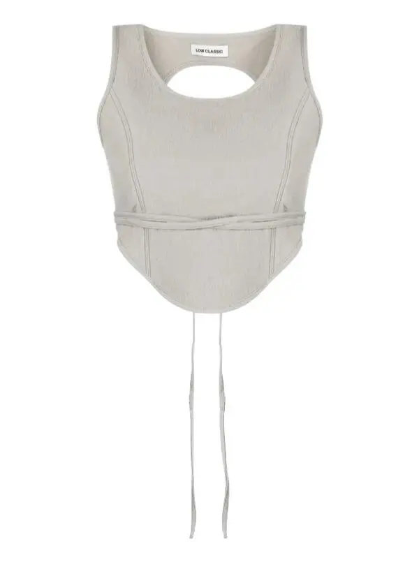 LOW CLASSIC Cropped Corset Top With Wraparound Ties - White