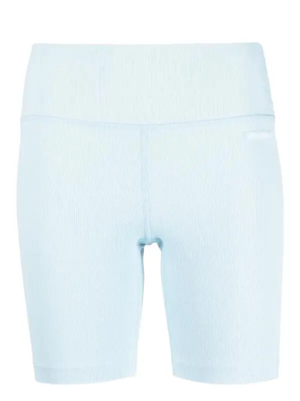 SPORTY  RICH Sporty & Rich Ribbed Biker Shorts With Logo Patch - Blue