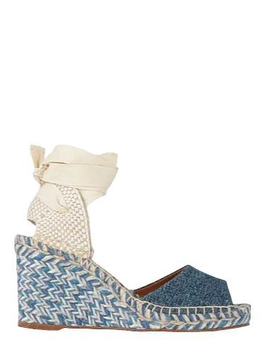 Chloé Wedge Espadrille Sandals With Tie Ankle Straps - Gray