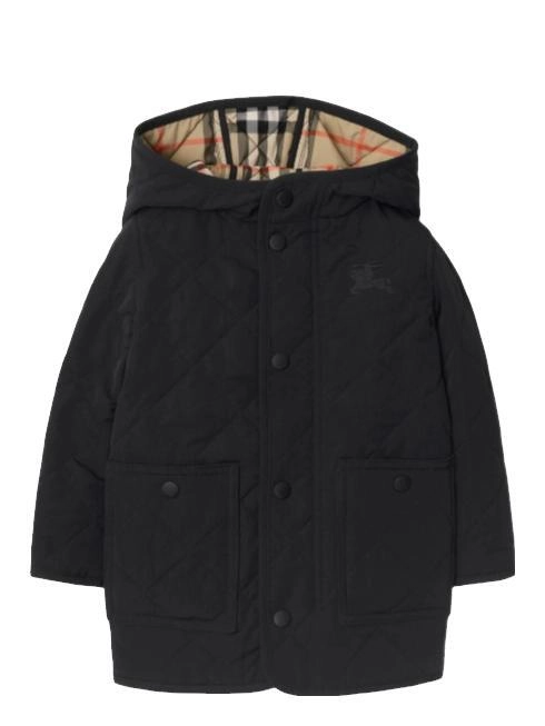 Burberry Quilted Hooded Jacket With Embroidered Equestrian Knight Design - Black