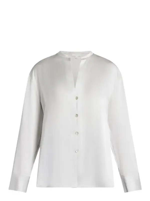 Vince Satin Band-collar Blouse - White
