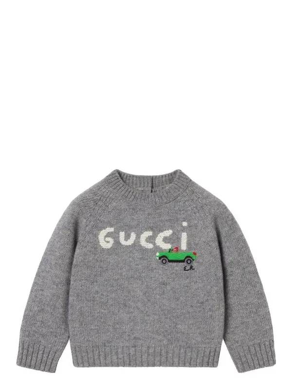 Gucci Baby Wool Sweater With Embroidery - Light Gray