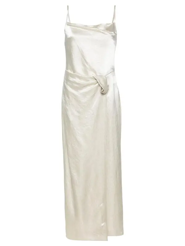 Nanushka Ruched Satin Midi Dress - Light Beige