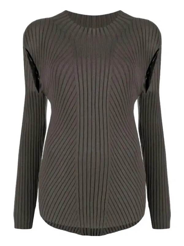 LOW CLASSIC Ribbed Knit Cutout Long Sleeve Jumper - Black