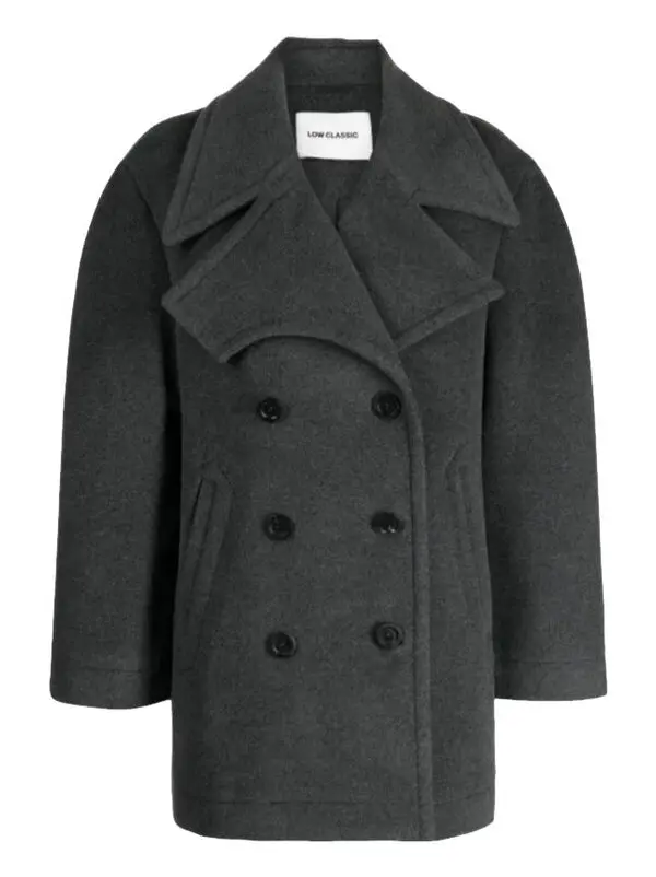 LOW CLASSIC Double-breasted Notched Lapel Coat - Black