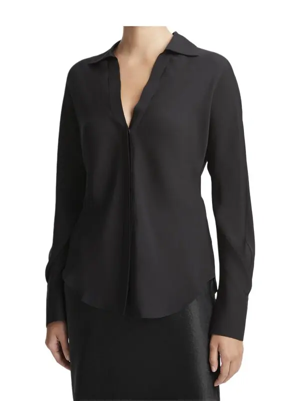 Vince Satin Bias Dolman Sleeve Buttoned Shirt - Black