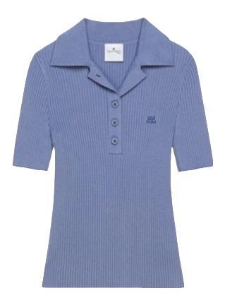 COURREGES Ribbed Polo Top With Ac Logo - Blue