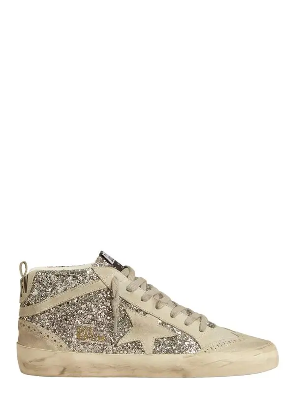 GOLDEN GOOSE Mid Star Sneakers In Silver Glitter - Nude
