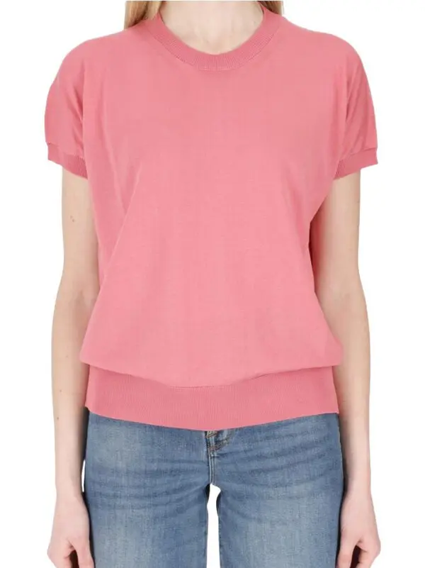 SEMICOUTURE Crew Neck Short Sleeve Sweater - Pink