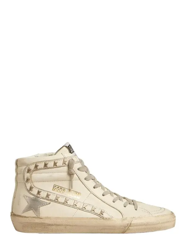 GOLDEN GOOSE Slide High-top Sneakers With Metallic Accents - Nude