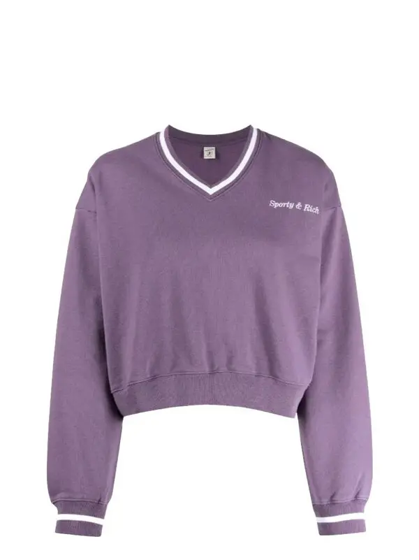 SPORTY  RICH Sporty & Rich Embroidered Logo V-neck Cropped Sweatshirt - No