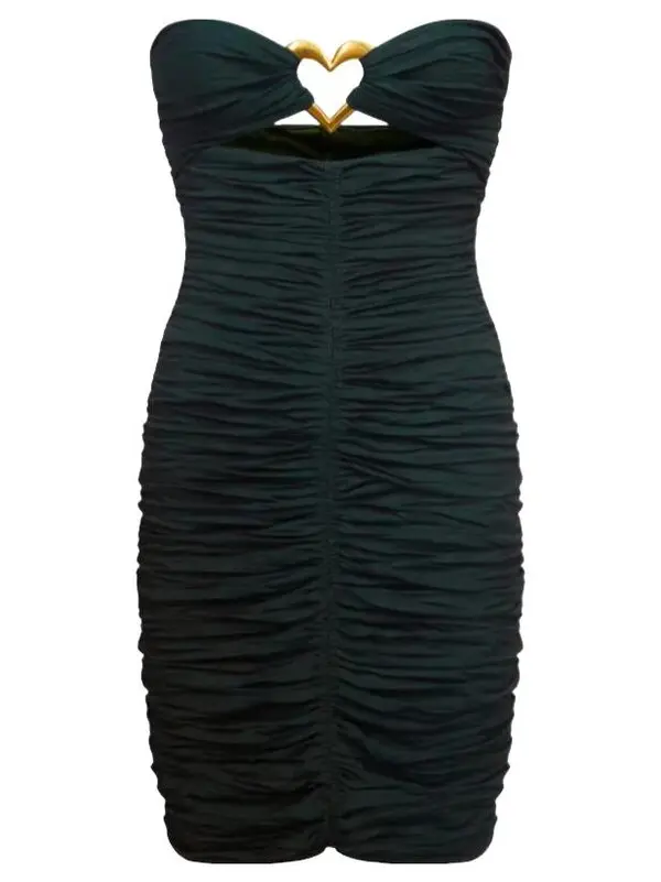 AREA Heart-ring Ruched Mini Dress - Black