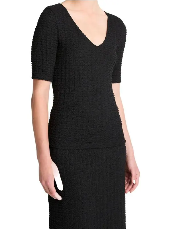 Vince Textured Pleated V-neck T-shirt - Black