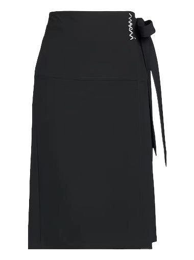 Marni Solid Crepe Wrap Skirt With Embroidered Logo - Black