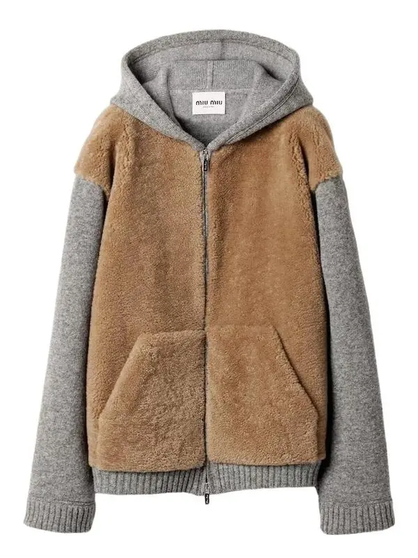 Miu Miu Wool, Cashmere, And Shearling Zipper Blouson Jacket - Grey