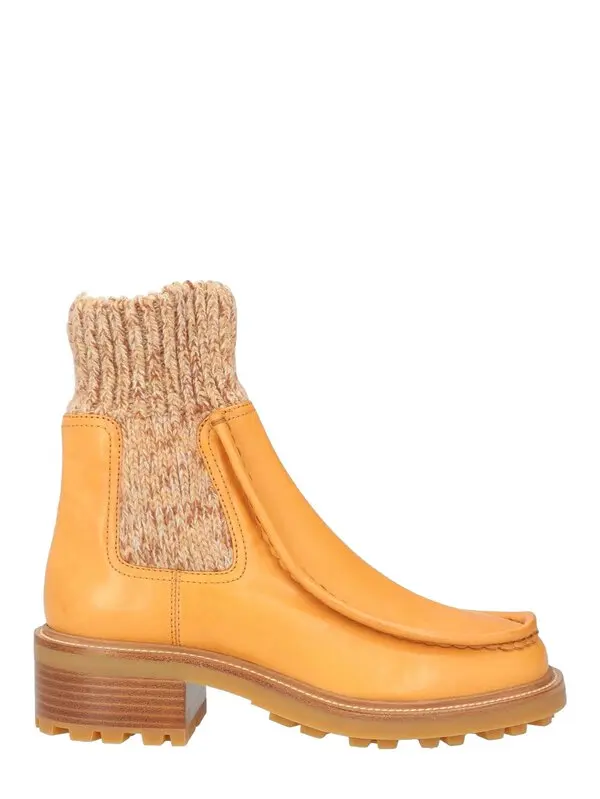 Chloé Round Toe Block Heel Ankle Boots - Orange