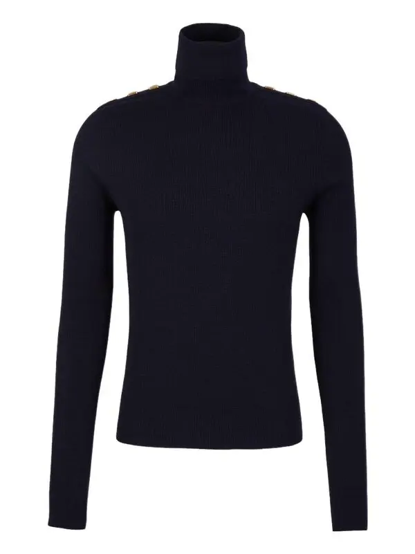 Balmain Ribbed Turtleneck Jumper With Button Detail - Black