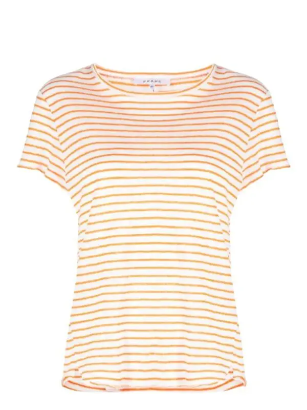 FRAME Striped Organic Linen T-shirt - White