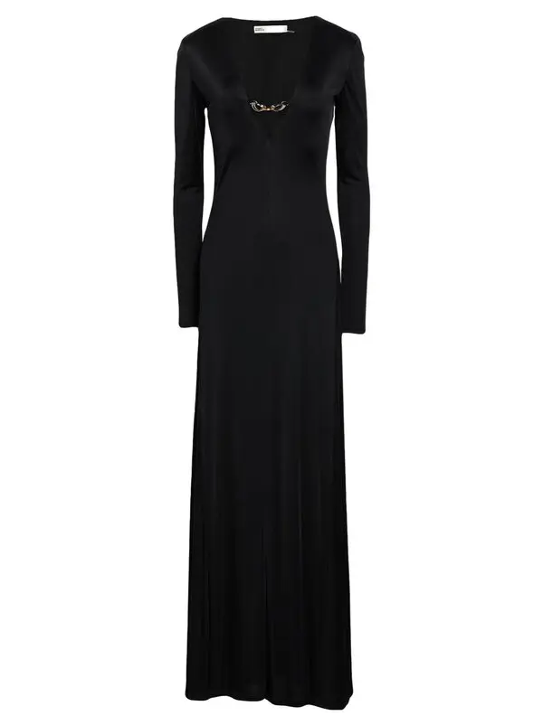 Tory Burch Long Sleeve V-neck Maxi Dress With Embellishment - Black