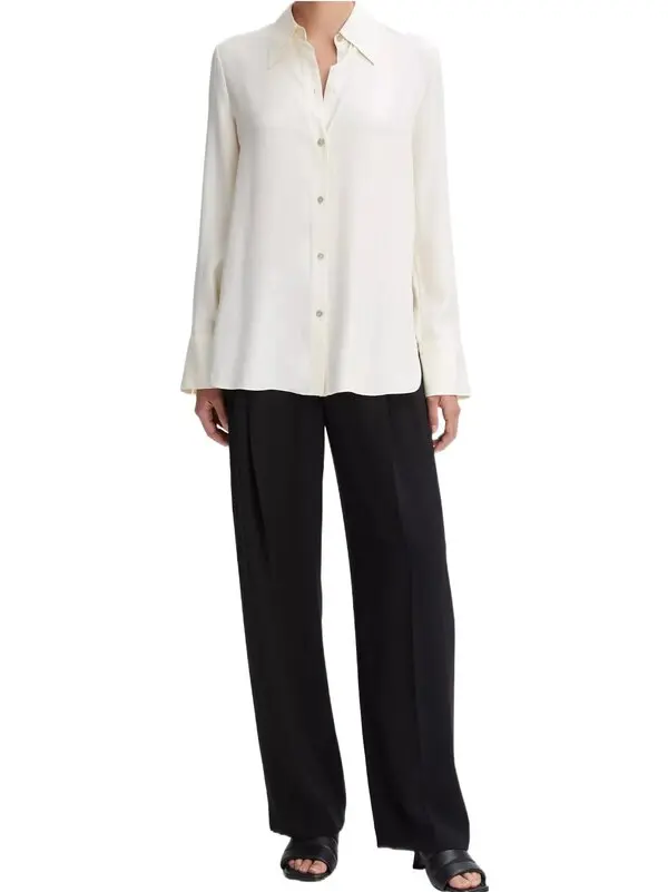 Vince Pointed-collar Long-sleeve Satin Shirt - Black