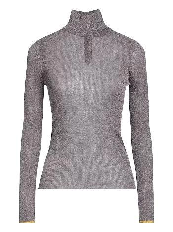 Tory Burch Metallic Knit Long Sleeve Top - Gray