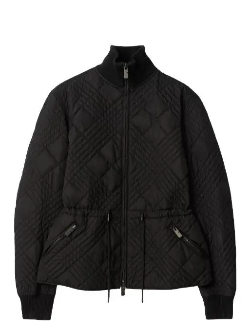 Burberry Quilted Jacket With Drawcord Waist And Equestrian Knight Design - Black