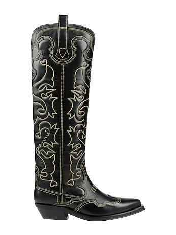 GANNI Classic Solid Color Denim Boots - Black
