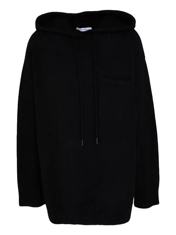 Max Mara Hooded Knit Sweater With Pocket - Black