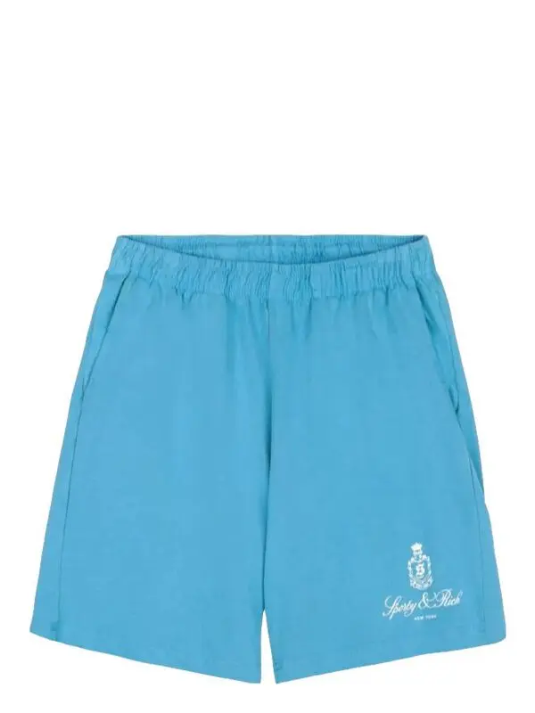 SPORTY  RICH Sporty & Rich Logo-print Cotton Shorts - Green