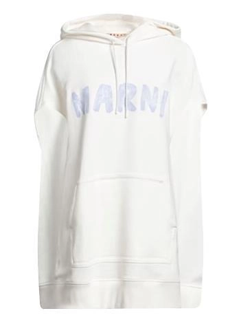 Marni Fleece Short Sleeve Hoodie With Logo Print - White