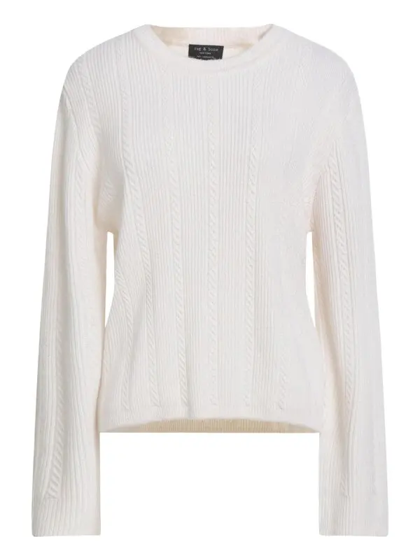 Rag & Bone Textured Crew Neck Cashmere Pullover - White