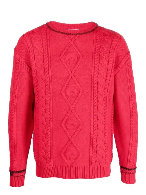 MARINE SERRE Cable Knit Wool Jumper - Red