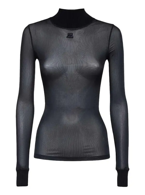 COURREGES Logo Patch High Neck Long Sleeve Top - Black