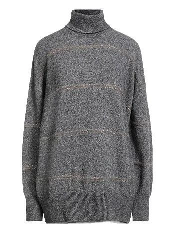 Brunello Cucinelli Long Sleeve Sequined Turtleneck Sweater - Gray