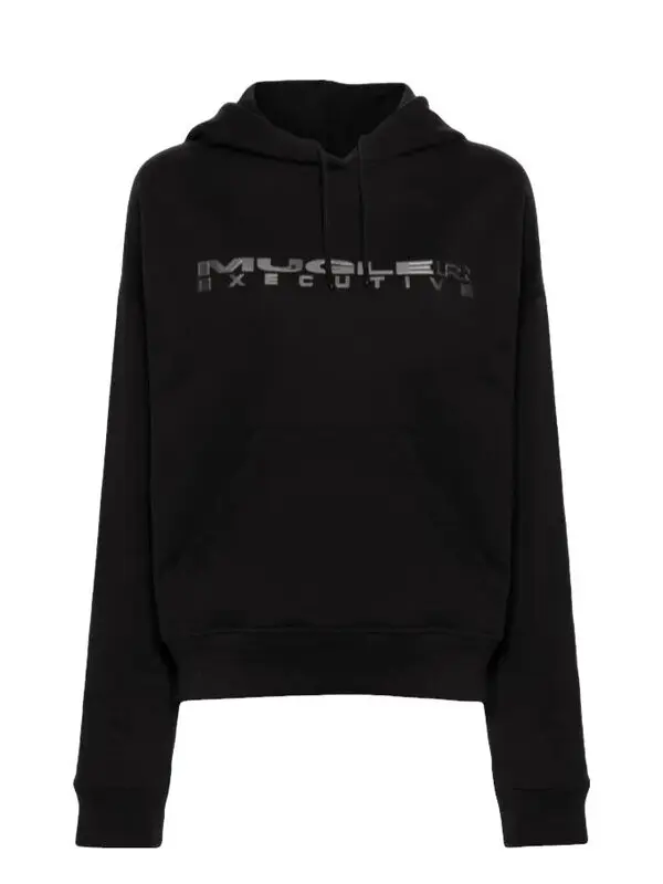 MUGLER Logo Detailed Drawstring Hoodie - Black