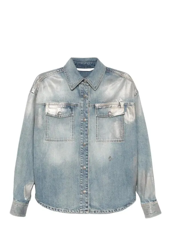 Palm Angels Coated Denim Shirt - Gray