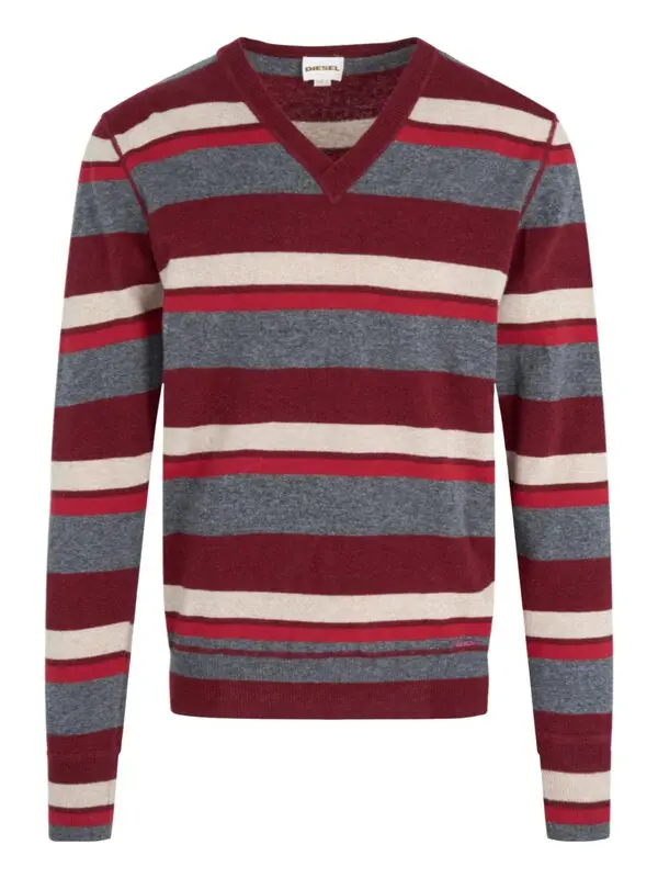 DIESEL® Striped V-neck Jumper - Red