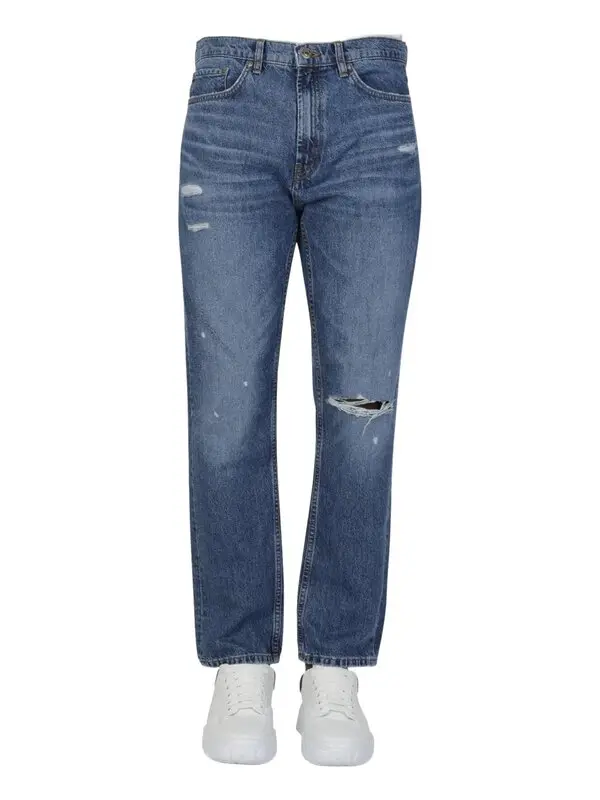 Hugo Boss Hugo Straight Leg Distressed Jeans - Blue