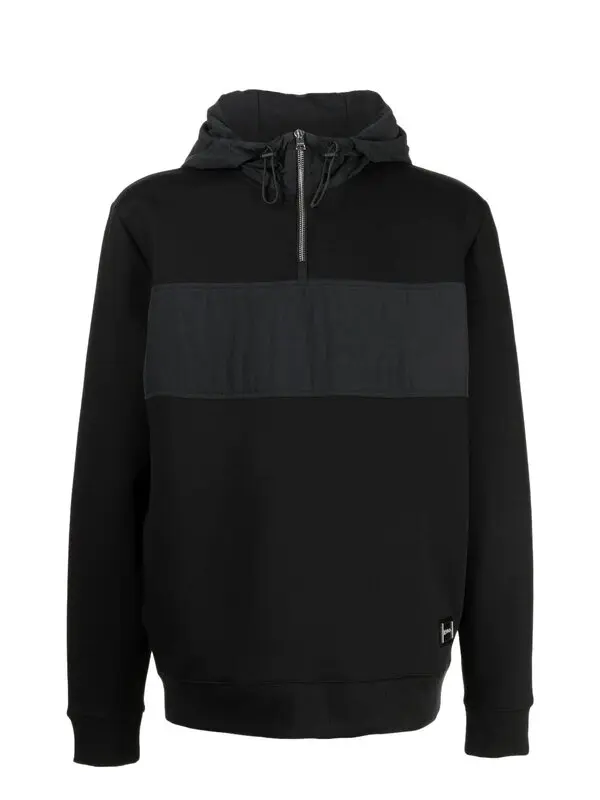 Hugo Boss Long Sleeve Hooded Sweatshirt With Half-zip Closure - Black