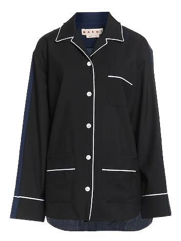Marni Two-tone Cool Wool Long-sleeve Shirt - Black