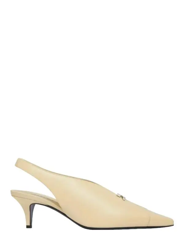 COURREGES Leather Slingback Heels With Logo Plaque - Beige