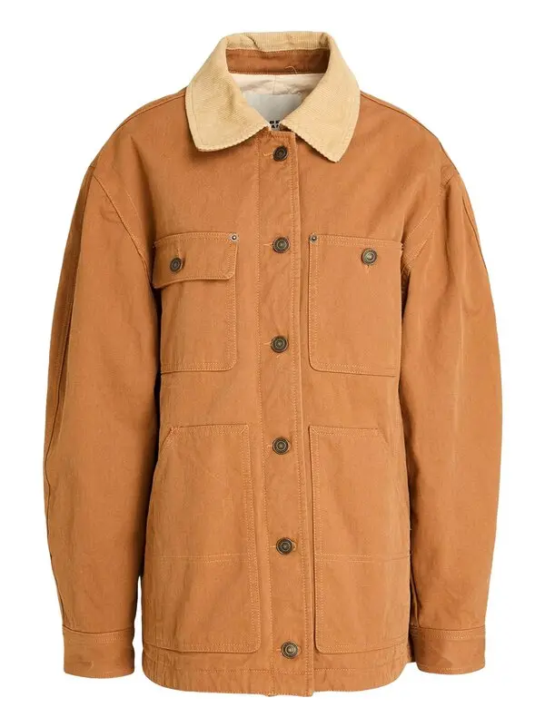 Isabel Marant Étoile Solid Color Gabardine Casual Coat With Corduroy Trims - Brown