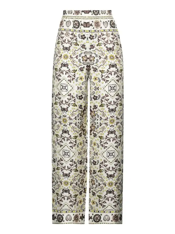 Tory Burch Wide Leg Printed Trousers - Gray