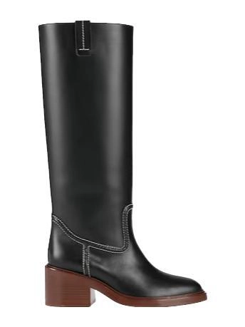 Chloé Knee High Leather Boots With Block Heel - Black