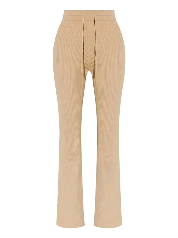 Nanushka Ribbed Knit Flared Trousers - Nude