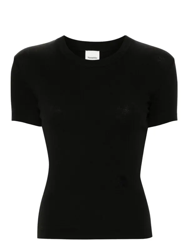 Nanushka Logo Embroidered Cropped T-shirt - Black