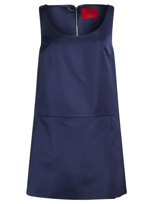 MAXCO. Solid Color Sleeveless Satin Dress - Blue